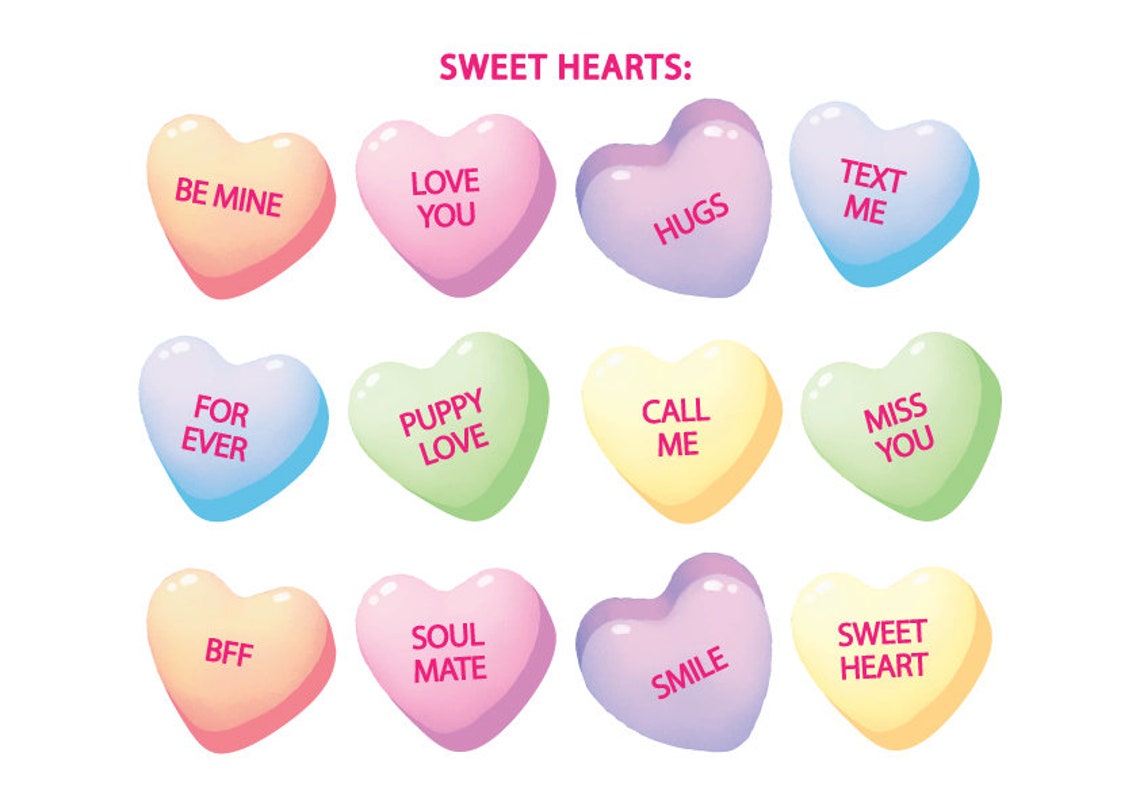 Conversation Heart Candies Clipart PNG SVG PDF Love Hate | Etsy