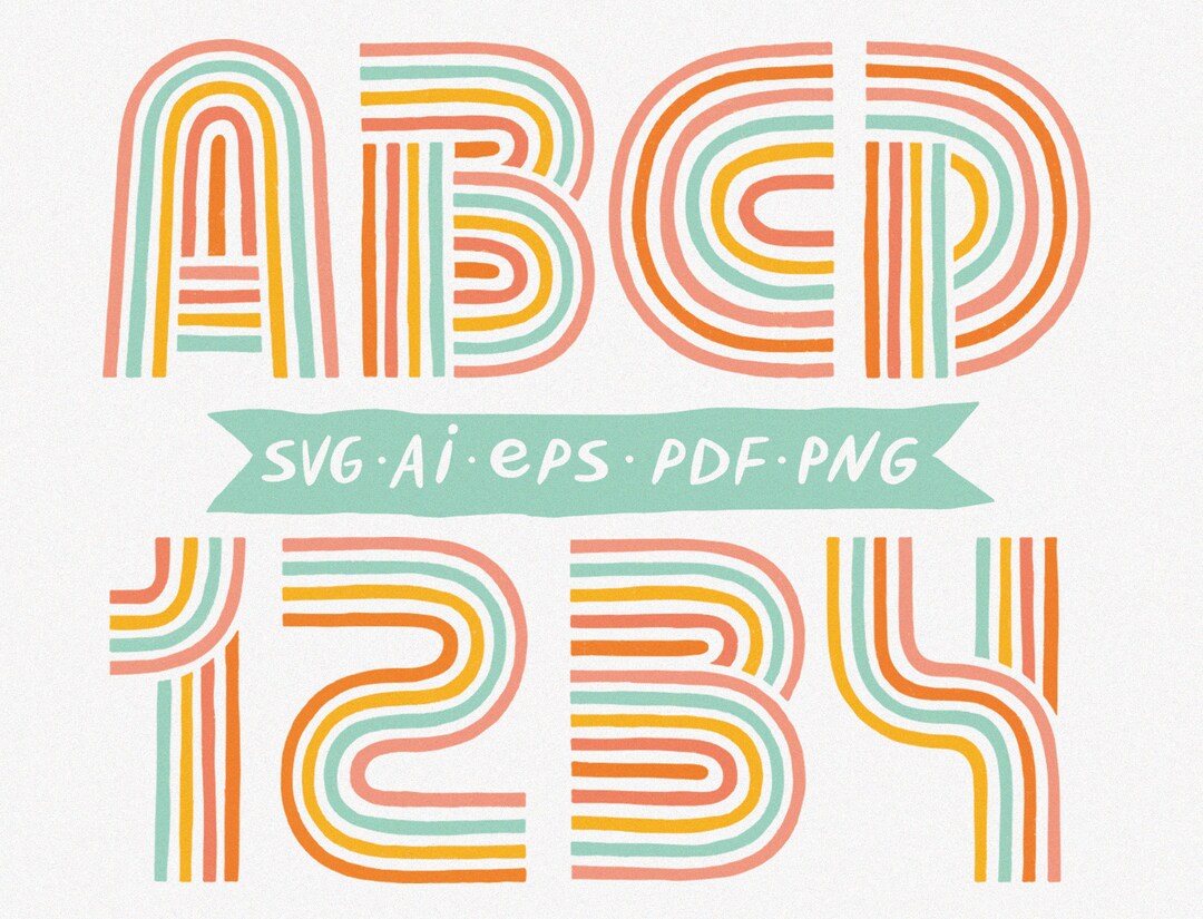 Retro Rainbow Typeface Clipart | Png Svg AI PDF EPS 70s Hippie Alphabet ...