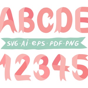 Pink Ribbon Typeface Clipart Png Svg AI PDF EPS Baby Shower Alphabet ...