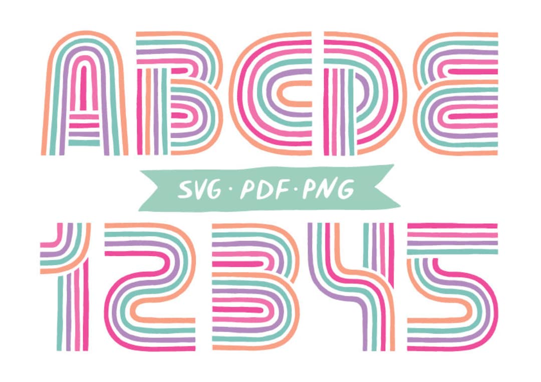 Rainbow Typeface Clipart | Pink Teals Purple PNG SVG PDF 70s Hippie ...