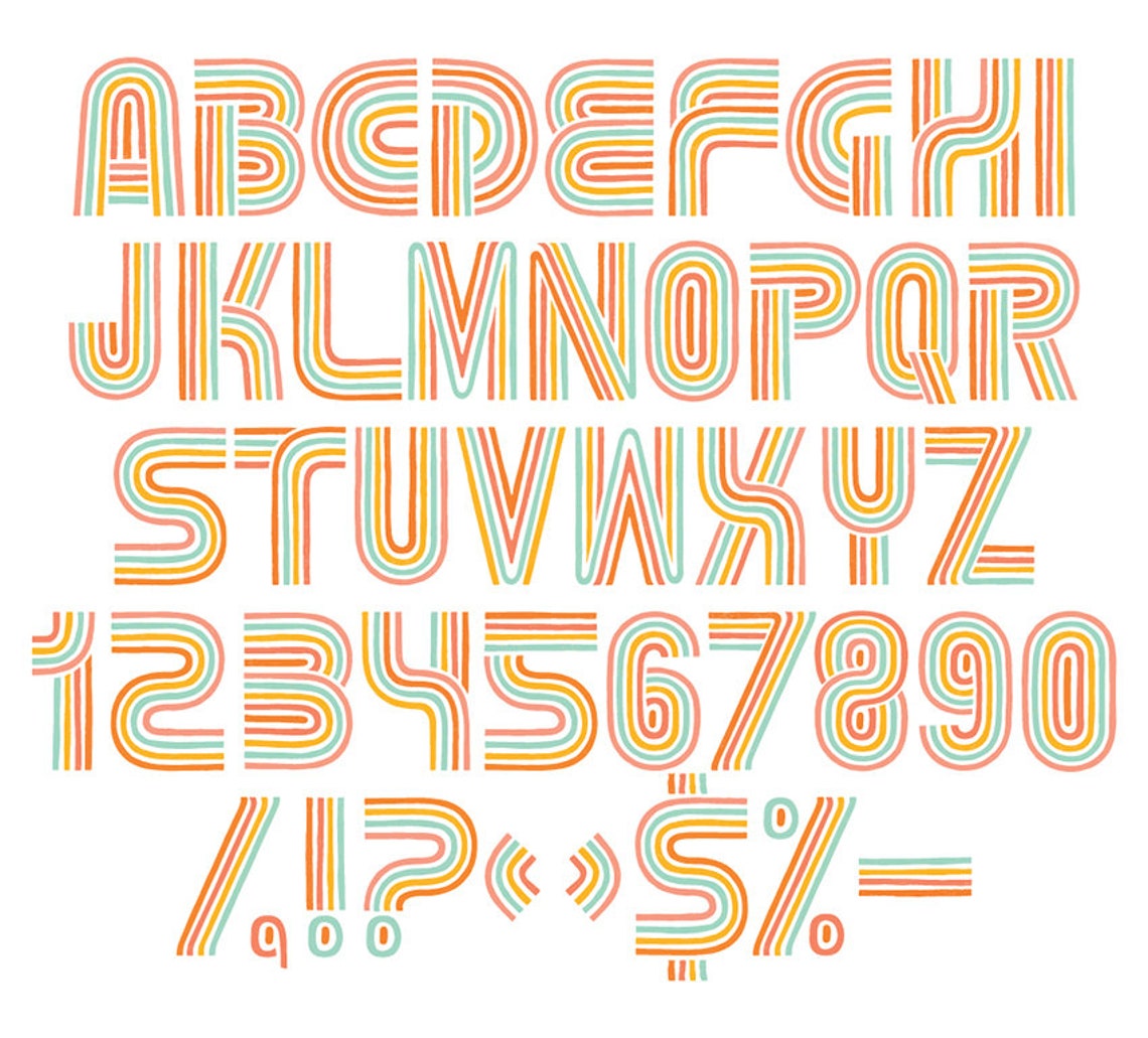Retro Rainbow Typeface Clipart Png Svg AI PDF EPS 70s Hippie | Etsy UK