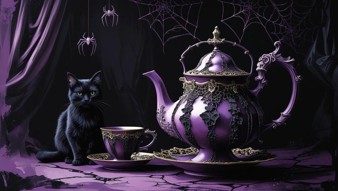Gothic Tea Party Mug: Witchy Black Coffee Cup, Halloween Decor - Etsy