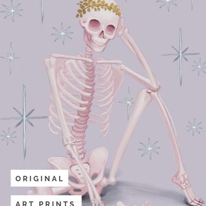 Halloween Aesthetic Wall Art, Pastel Skeleton Art Print, Creepy but ...