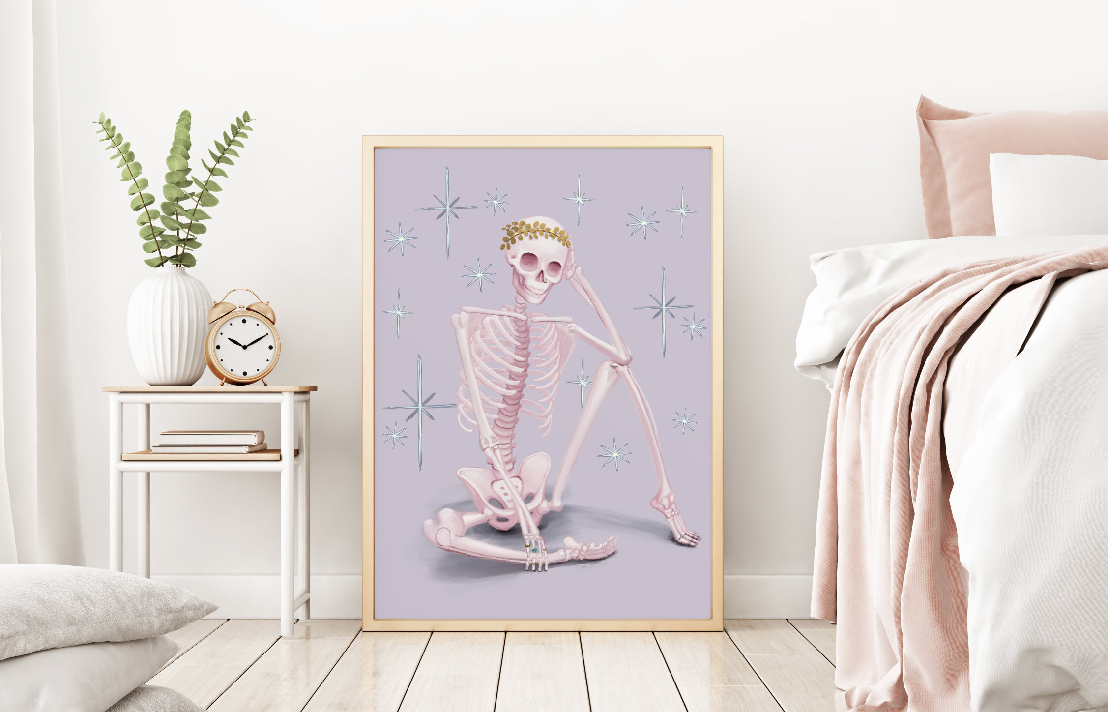 Halloween Aesthetic Wall Art, Pastel Skeleton Art Print, Creepy but ...