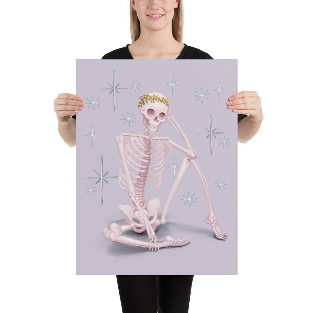 Halloween Aesthetic Wall Art, Pastel Skeleton Art Print, Creepy but ...