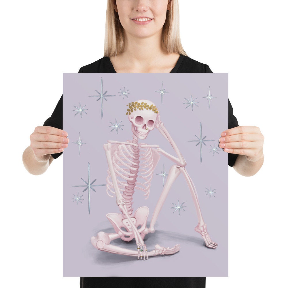 Halloween Aesthetic Wall Art, Pastel Skeleton Art Print, Creepy but ...