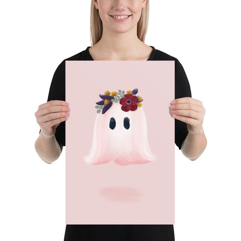 Cute Halloween Decor, Flower Crown Ghost, Pastel Pink Art, Girls Room ...