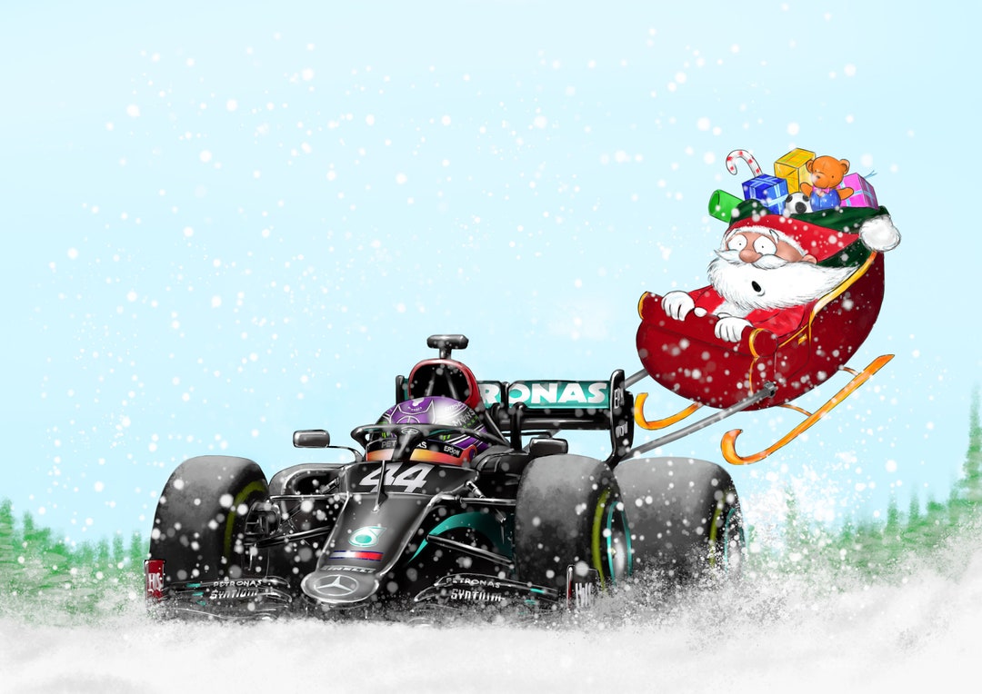 Lewis Hamilton and Father Xmas / Santa Formula 1 Motor Racing Christmas ...