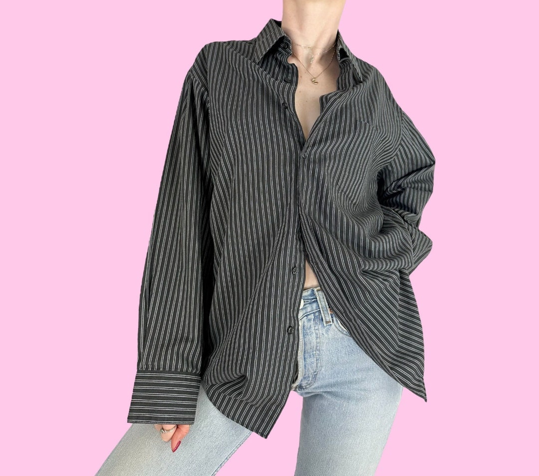 Y2K Black Striped Cybercore Dress Shirt Size Large - Etsy