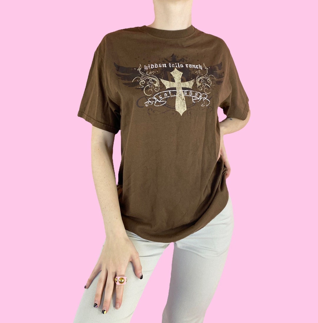 Y2K Brown Cross Short Sleeve Grunge Cybercore T-shirt Size - Etsy