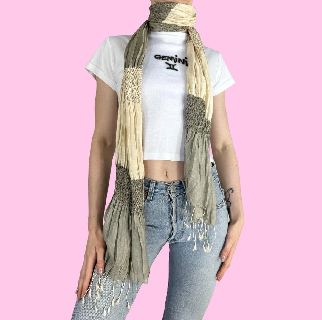 Y2K Cream/green Earthy Fairy Grunge Ethereal Scarf - Etsy