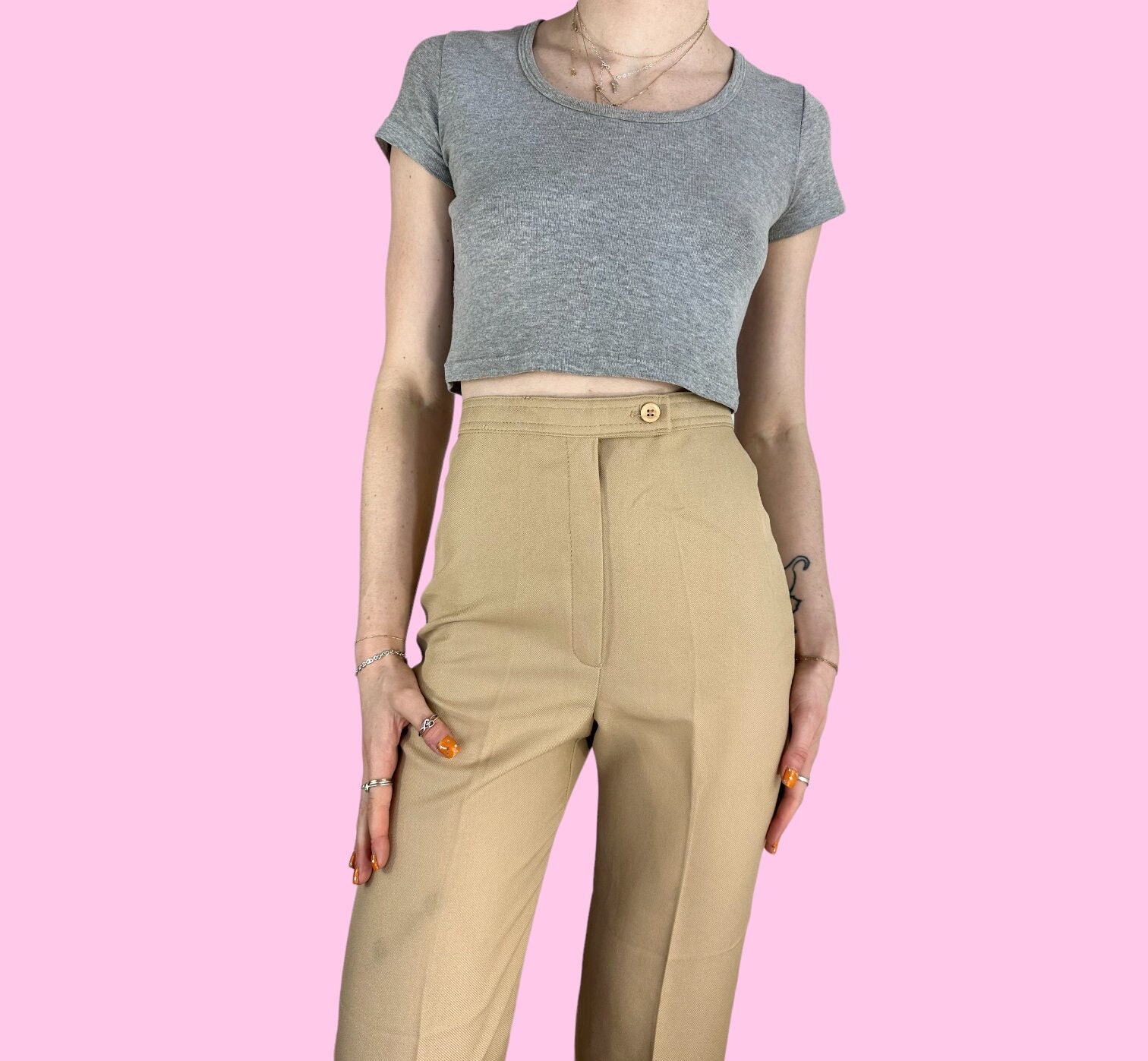 Vintage 70s Tan Polyester Flare Leg Pants W23 XXS - Etsy