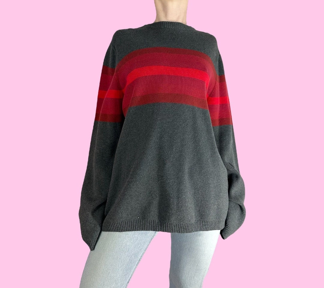 Y2K Grey Red Striped Skater Grunge Sweater Size Large - Etsy