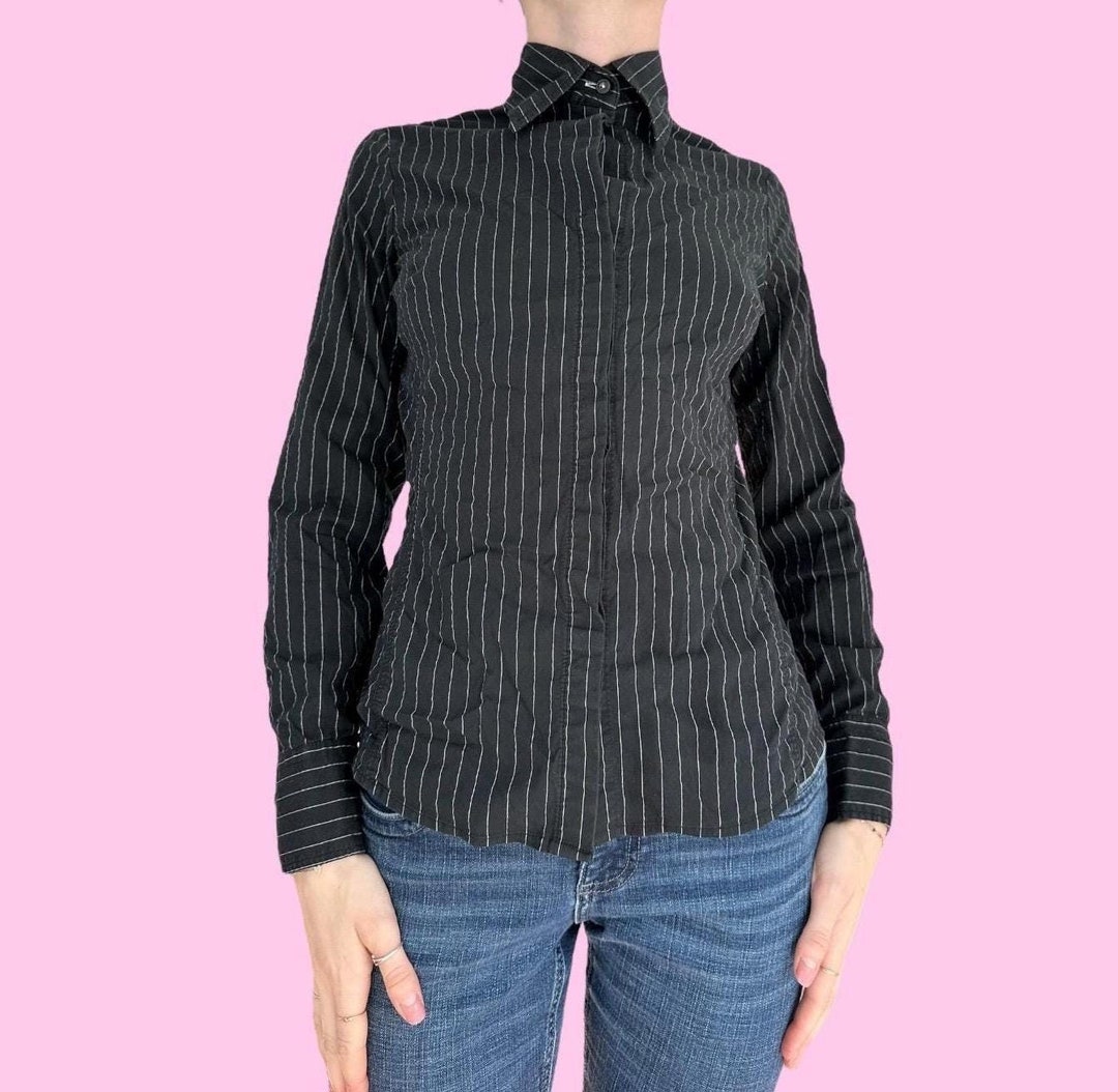 Y2K Black Striped Fitted Cybercore Dress Shirt Size Small - Etsy