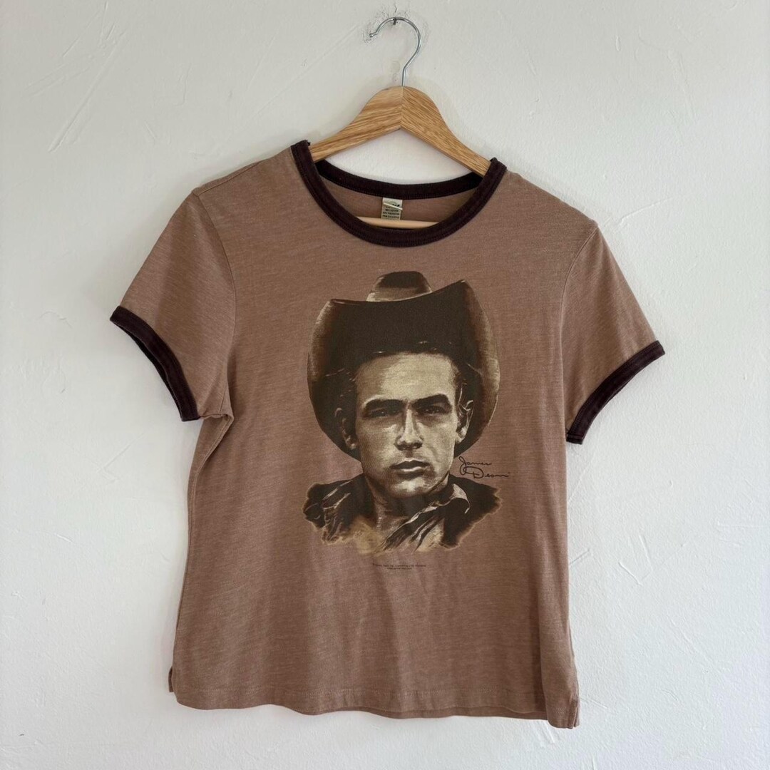 Vintage Kavio! Brown James Dean Ringer Baby Tee T-shirt Size Small ...