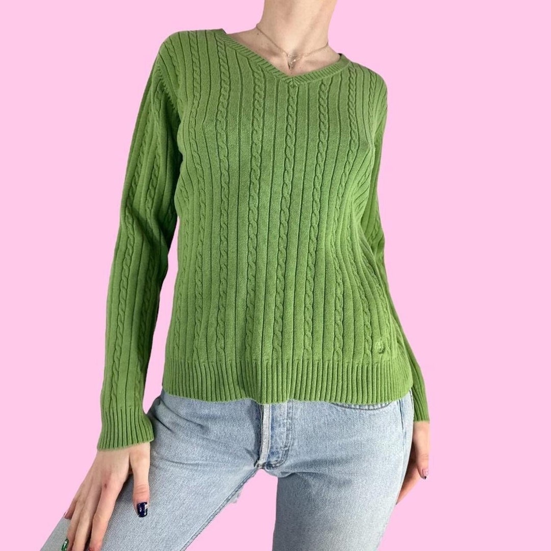 Y2K Izod Green Cable Knit Sweater Size Large - Etsy