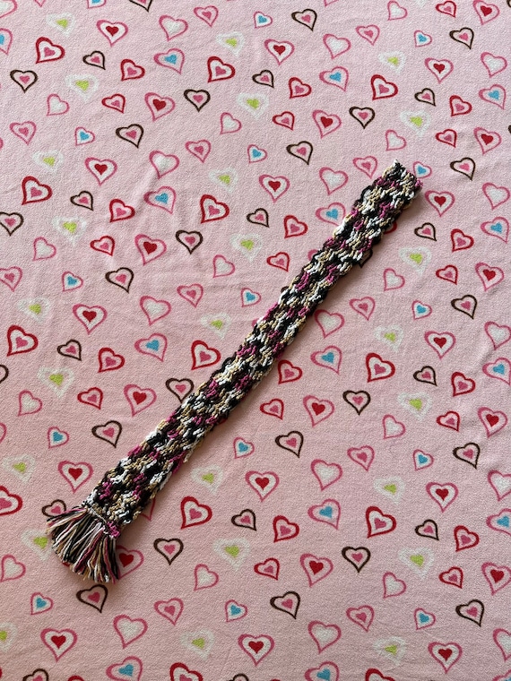 Y2K Pink Neutral Knit Ruffle Skinny Scarf - Gem