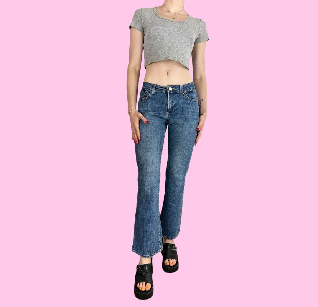 Y2K Low Rise Flare Leg Cropped Jeans Size 4 Short W31 W30 Etsy