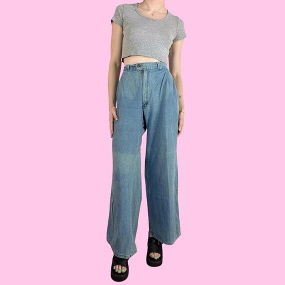 Vintage 70s Faded Wide Bell Bottom Leg Jeans W31 - Gem