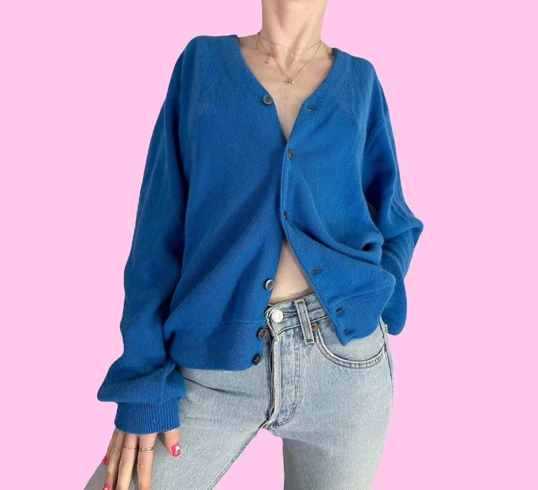 Vintage 80s Blue Grandpa Cardigan Size Medium - Etsy
