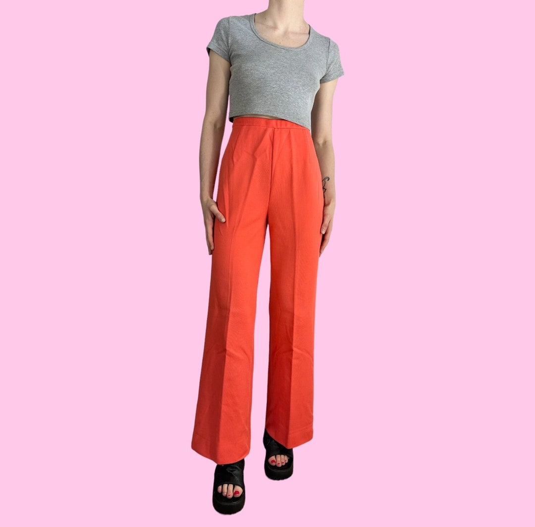 Vintage 70s Salmon Polyester Bell Bottom Pants W25 W26 W27 Size Small ...