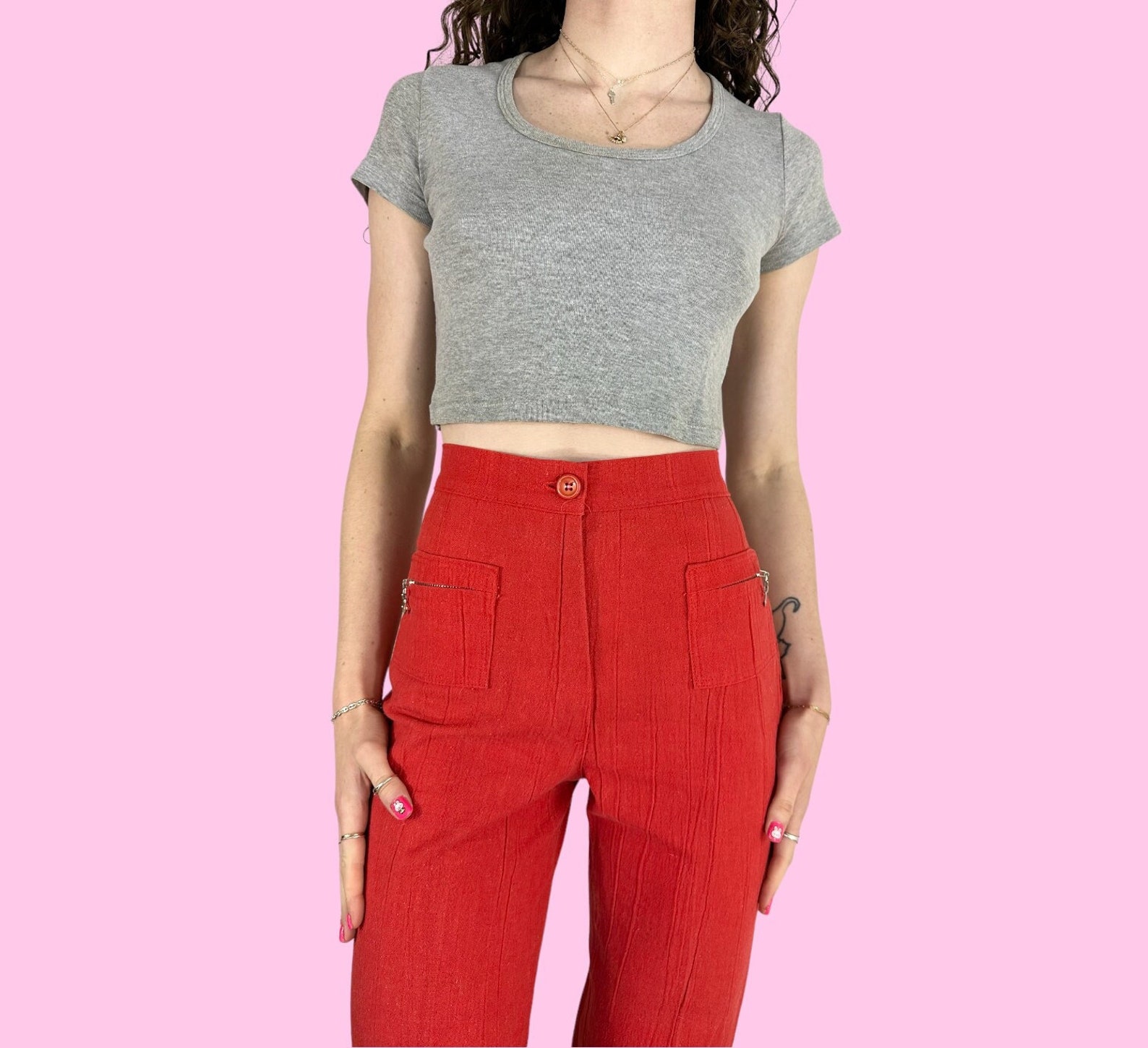 Vintage 70s Wrangler Red Bell Bottom Flare Pants W23 XXS - Etsy
