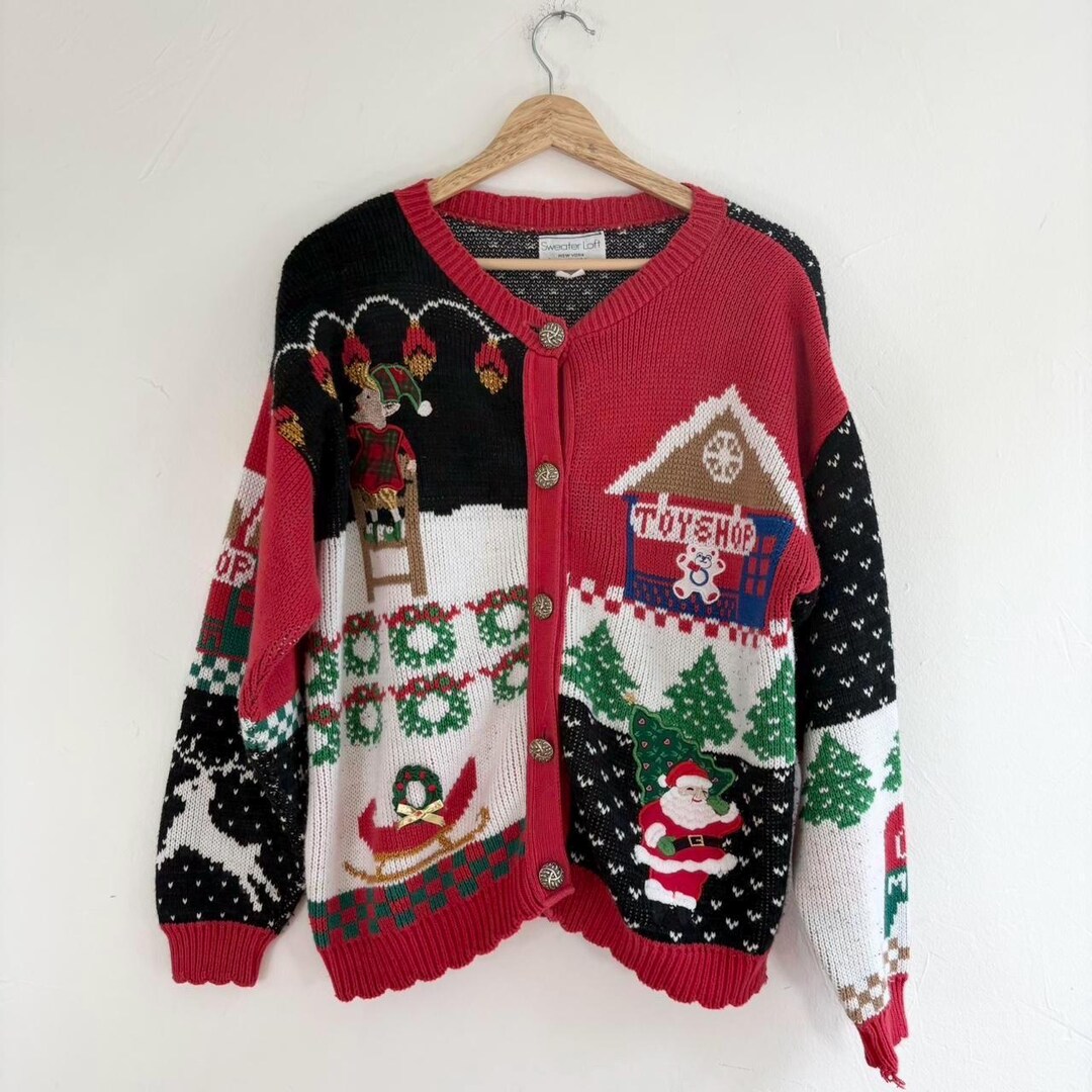 Vintage 90s Sweater Loft Novelty Embroidered Knit North Pole Christmas ...