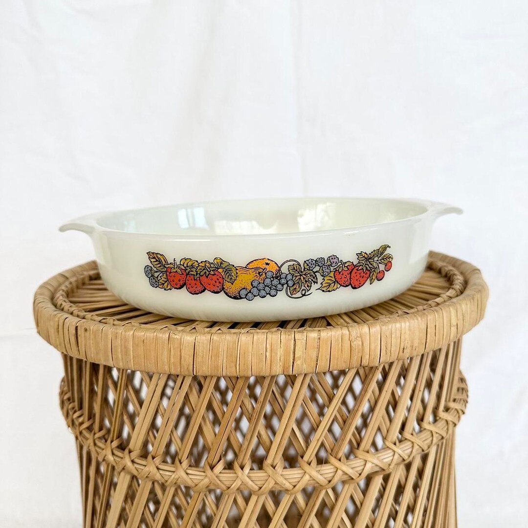 Vintage Anchor Hocking Fire King Fruit Harvest Round Glass Dish - Etsy