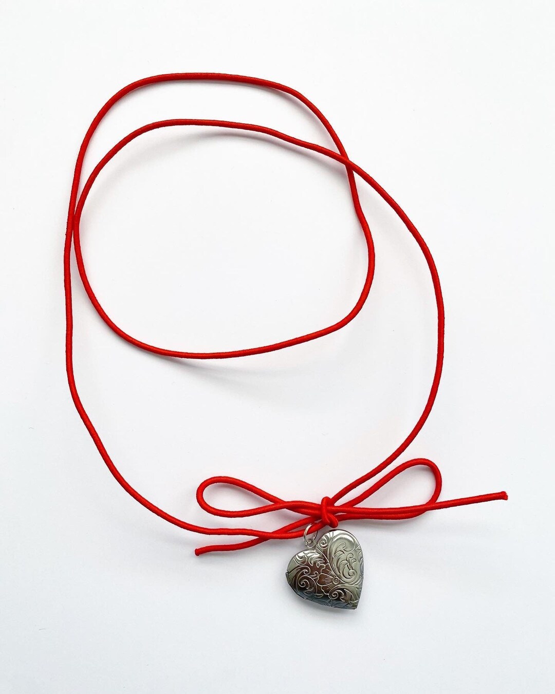 Puffy Heart Necklace, Locket Necklace, Heart Chord Necklace, Chord ...