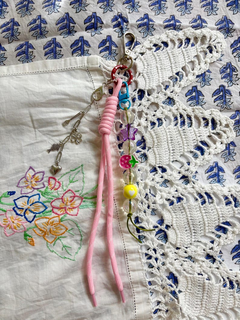 Handmade Beaded Mismatched Charm Keychain & Bag Charm: Carabiner Dangle ...