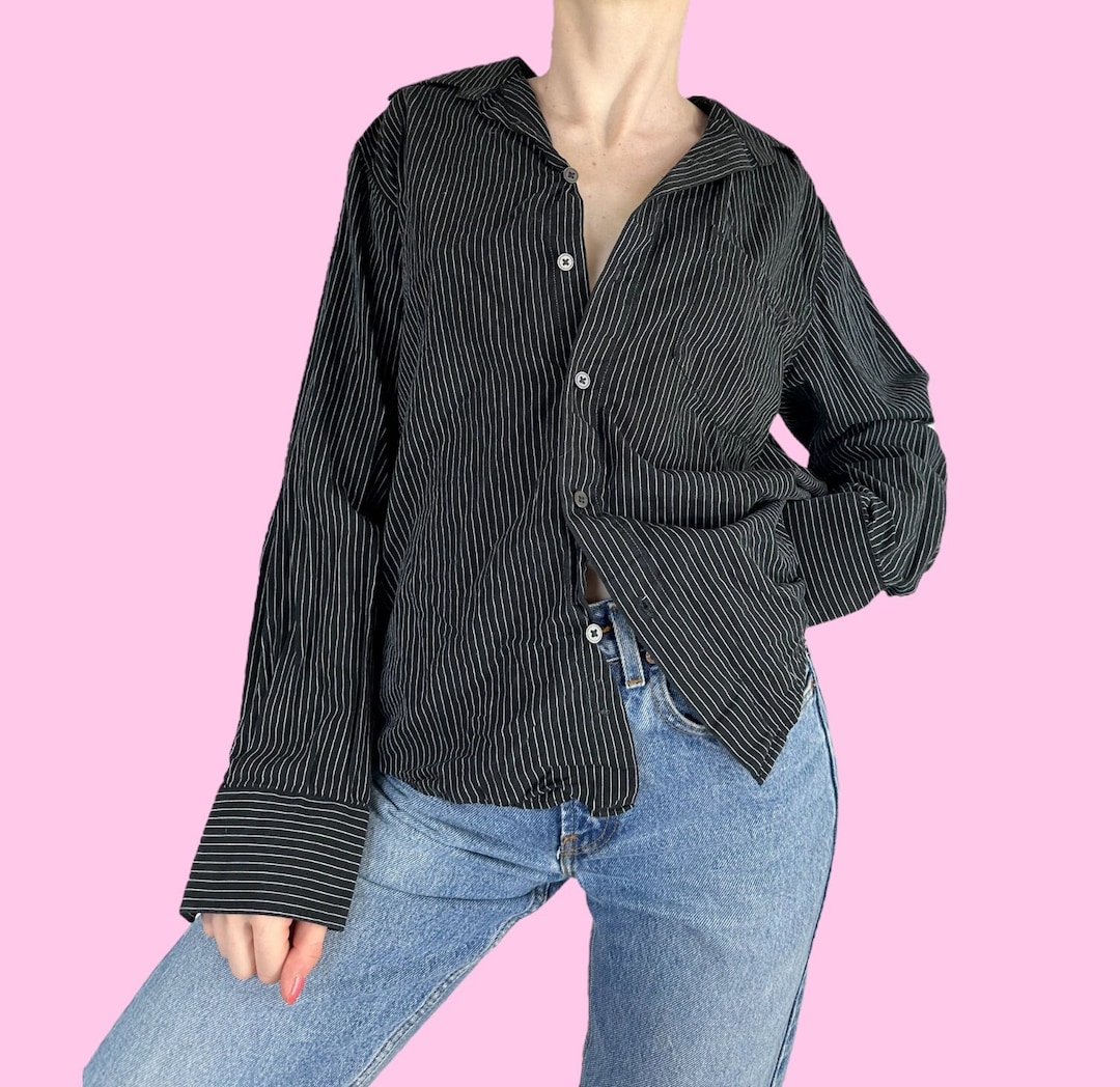 Y2K Black Striped Cybercore Dress Shirt Size Small - Etsy