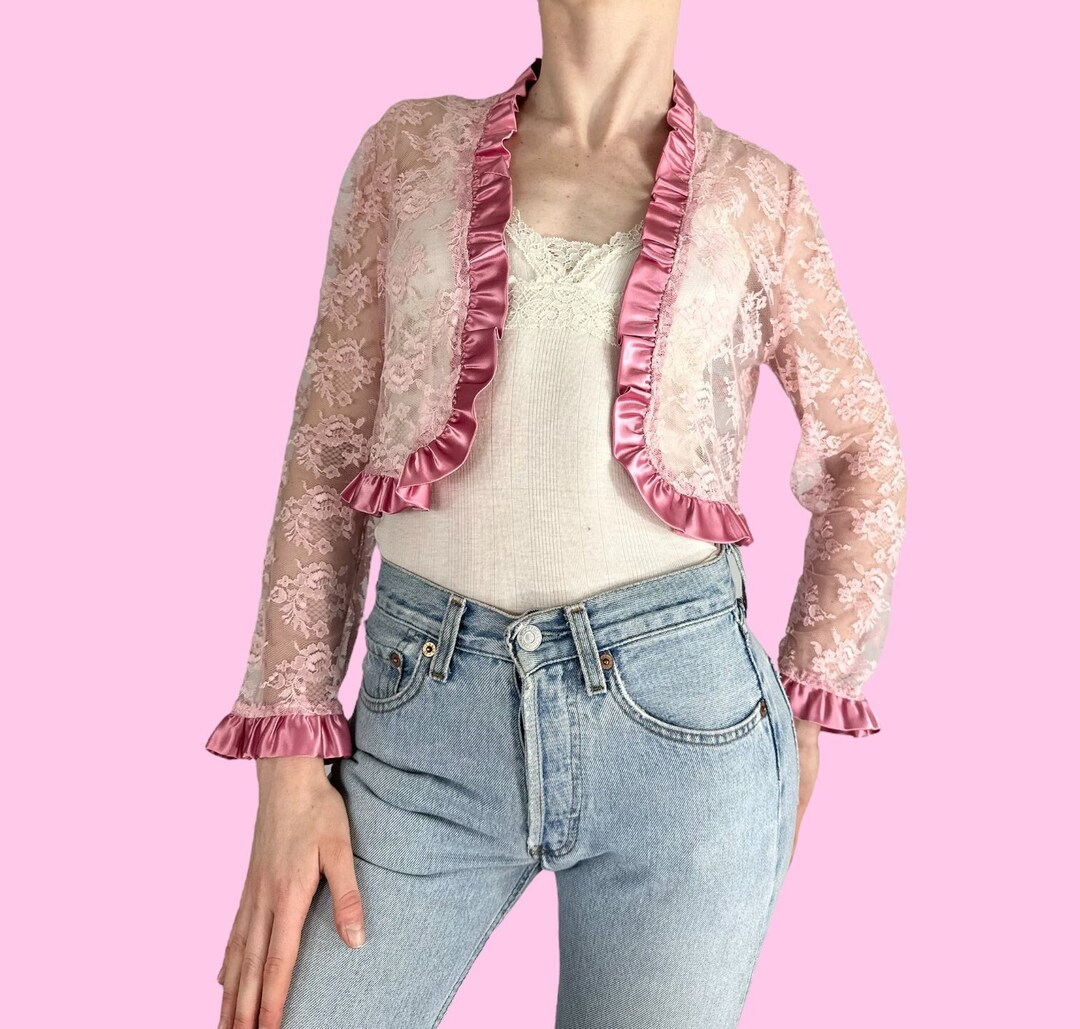 Vintage 60s Pink Lace Semi Sheer Cropped Cardigan Cover up - Etsy