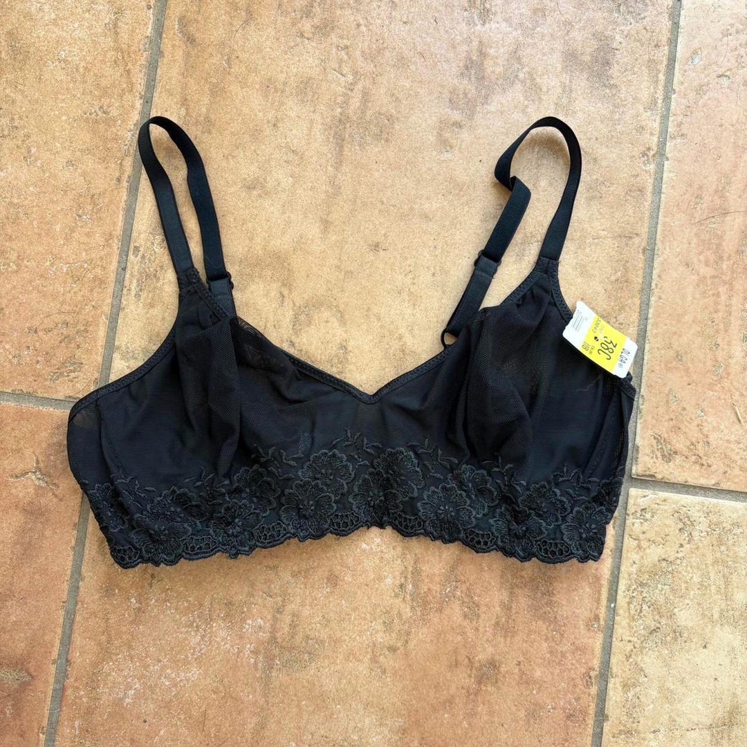 Vintage 80s Black Floral Mesh Bra by Olga 38C - Etsy