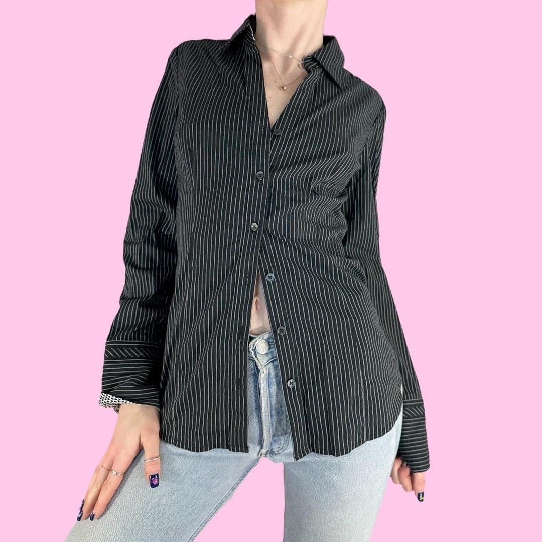 Y2K Express Black Striped Cybercore Dress Shirt Size Medium - Etsy