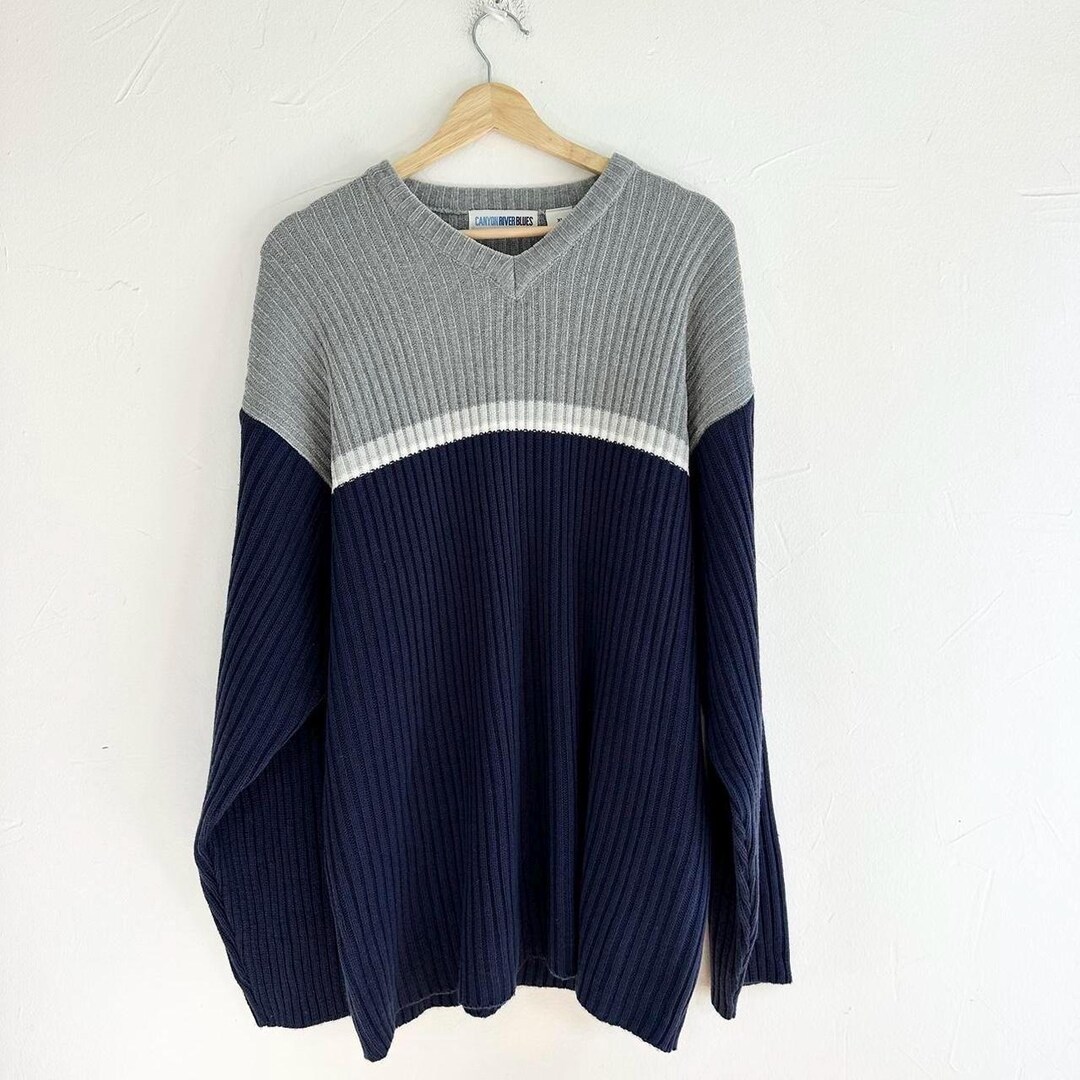 Y2K Grey Navy Blue Striped Skater Sweater Size Xlarge - Etsy