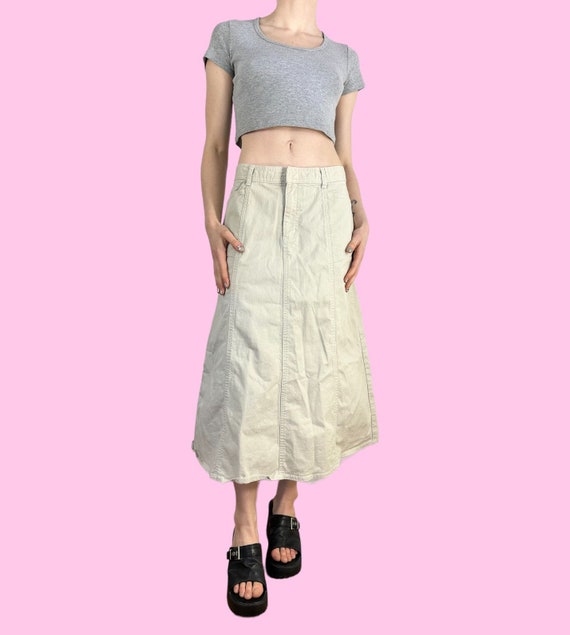 Y2K Cream Khaki Low Rise Cargo Fairy Grunge Midi Skir… - Gem