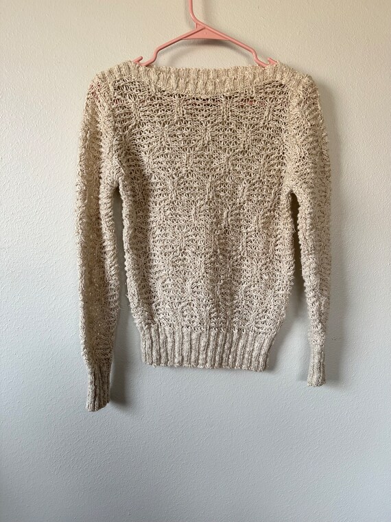 Vintage 70s Cream Semi Sheer Textured Knit Sweater si… - Gem