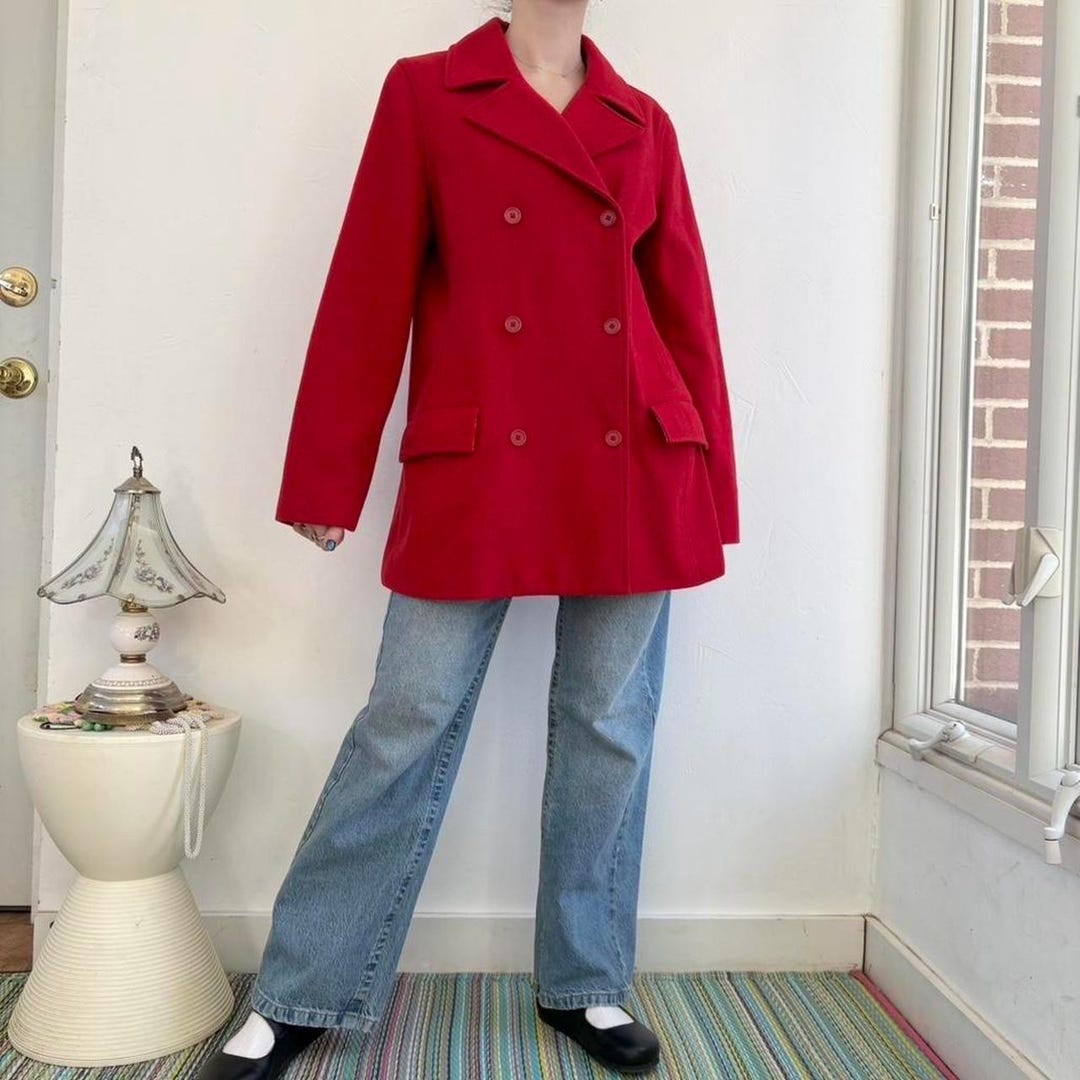 Vintage Cherry Red Wool Blend Peacoat by Abercrombie & Fitch Size Large ...
