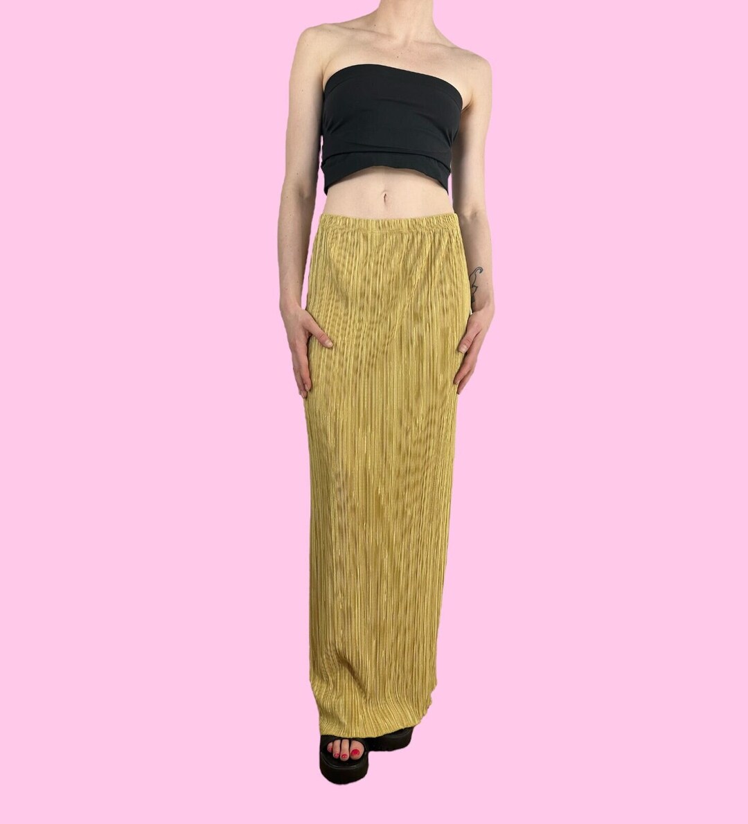 Y2K Yellow Low Rise Textured Maxi Skirt Size Small - Etsy