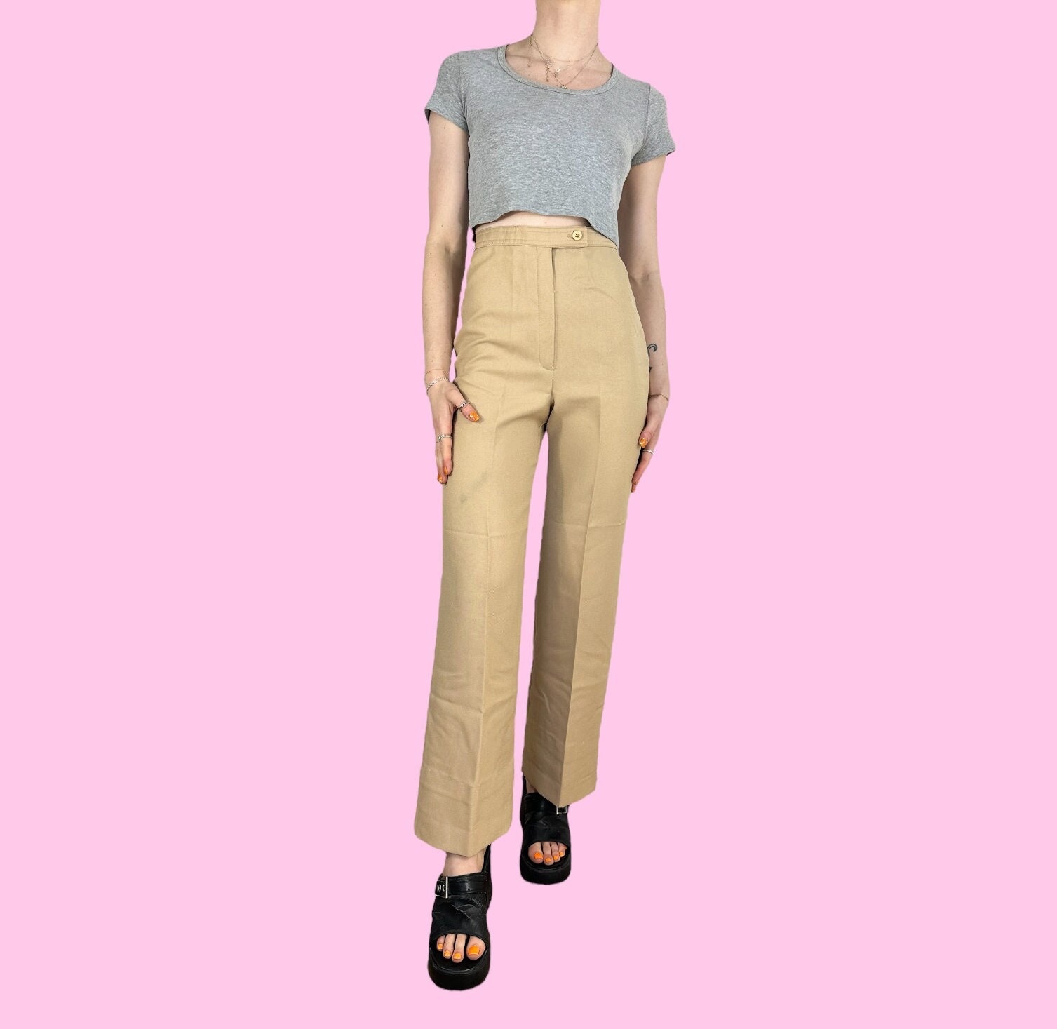 Vintage 70s Tan Polyester Flare Leg Pants W23 XXS - Etsy