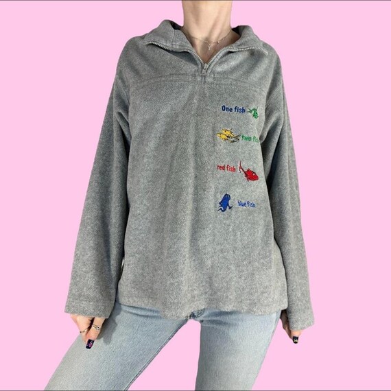 Vintage Embroidered Dr. Seuss Fleece 3/4 Zip Jacket S… - Gem