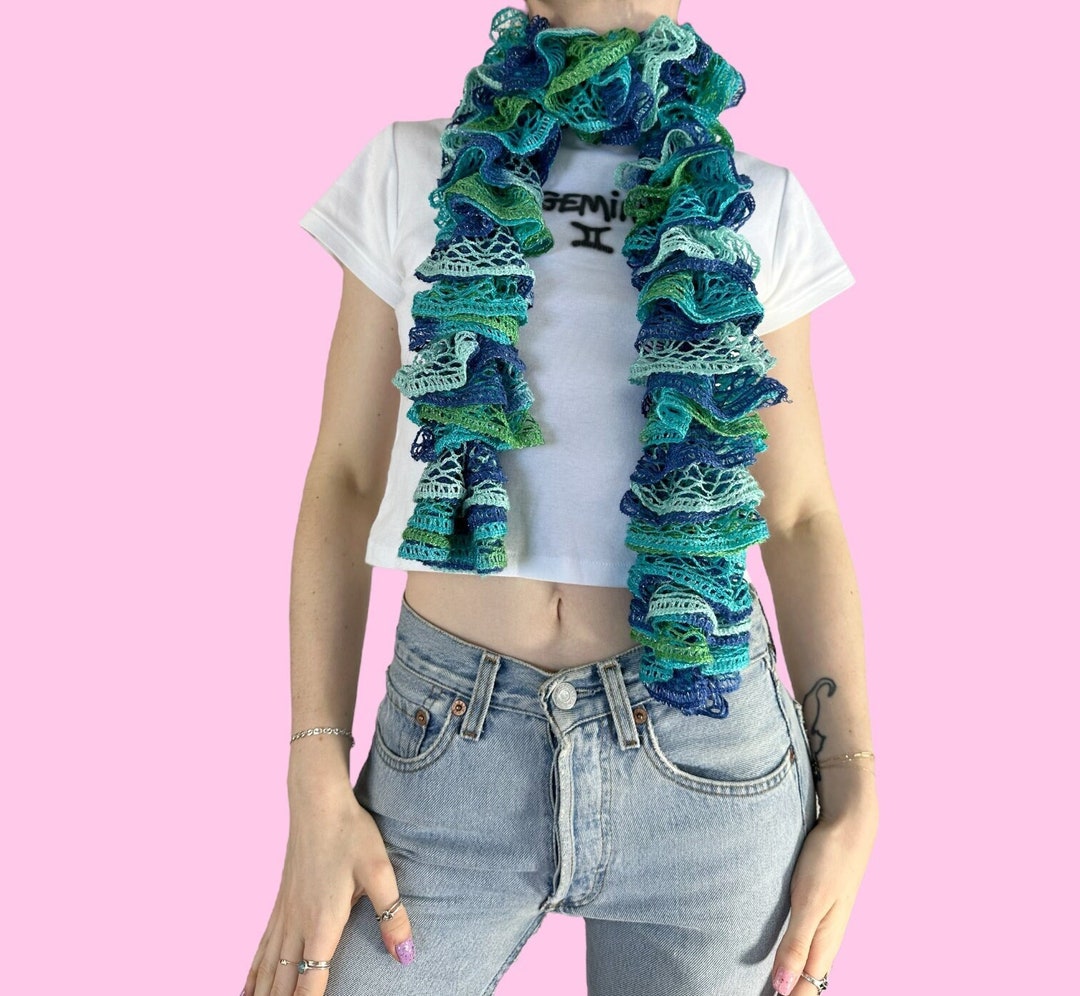 Y2K Green Blue Ruffle Fairy Grunge Scarf - Etsy