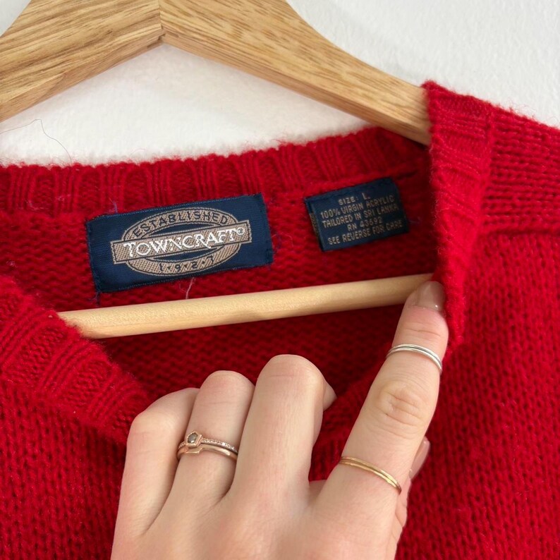 Vintage 80s Towncraft Cherry Red Grandpa Sweater Size Large - Etsy