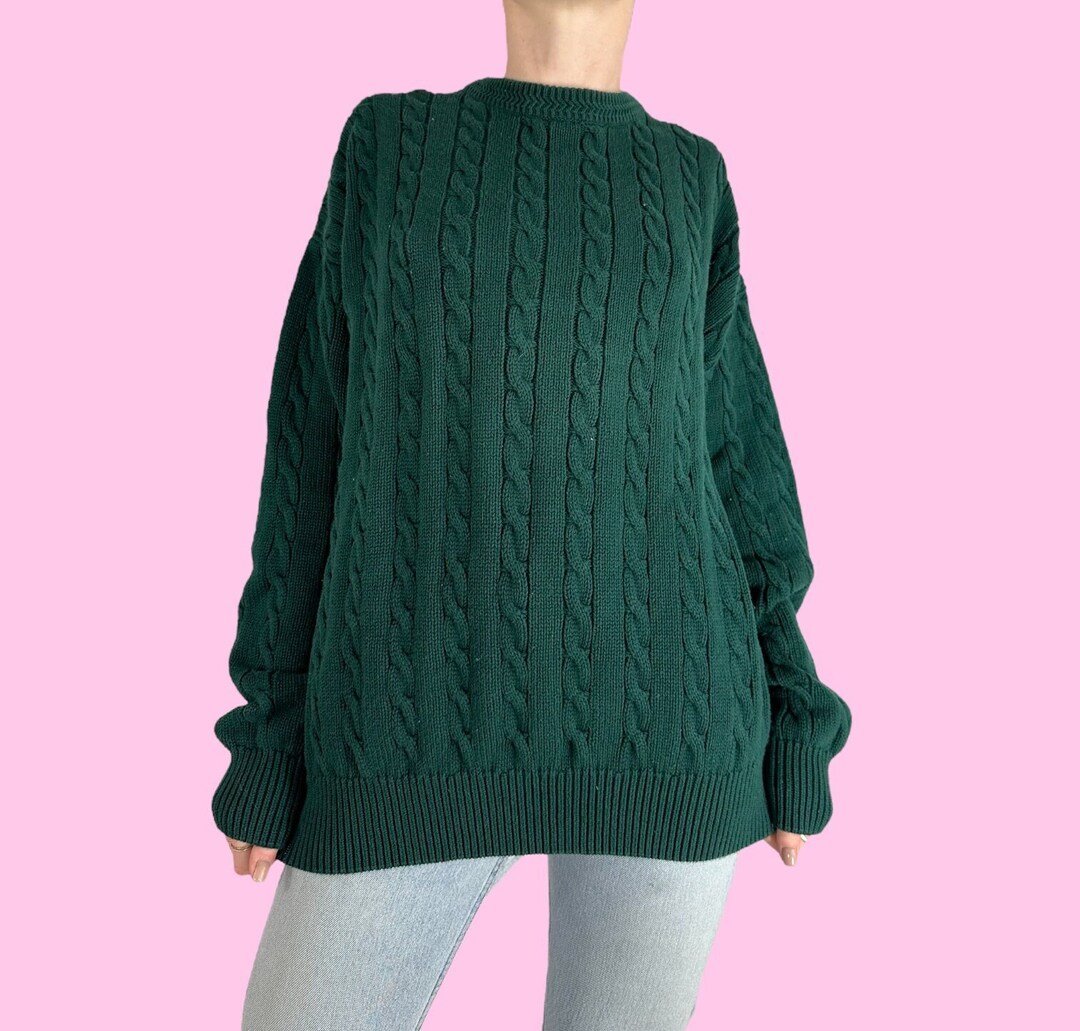Vintage Emerald Green Cable Knit Grunge Sweater Size Large - Etsy
