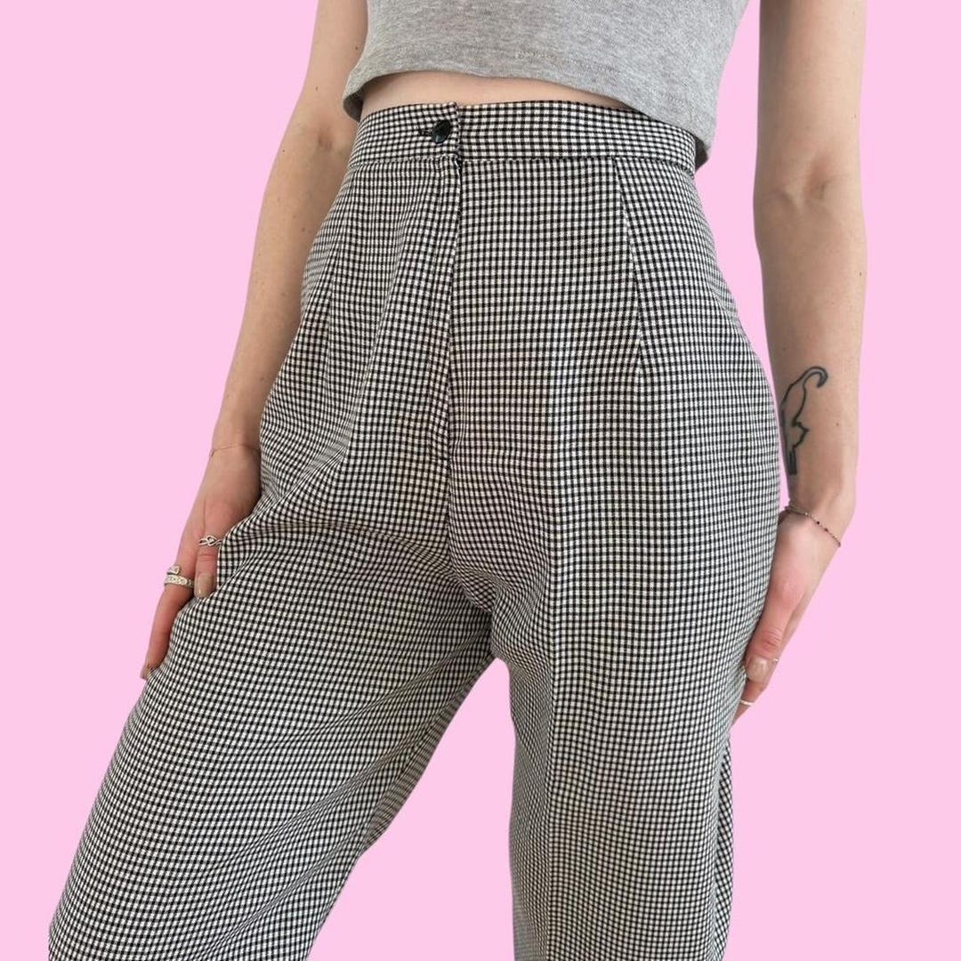 Vintage 80s Black/white Gingham High Waist Houndstooth Trouser Dress ...