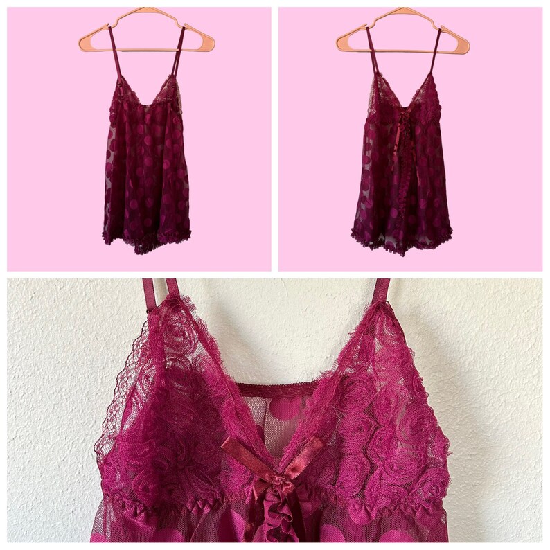 Y2K Magenta Polka Dot Floral Micro Mesh Ethereal Fairy Lingerie Cami ...