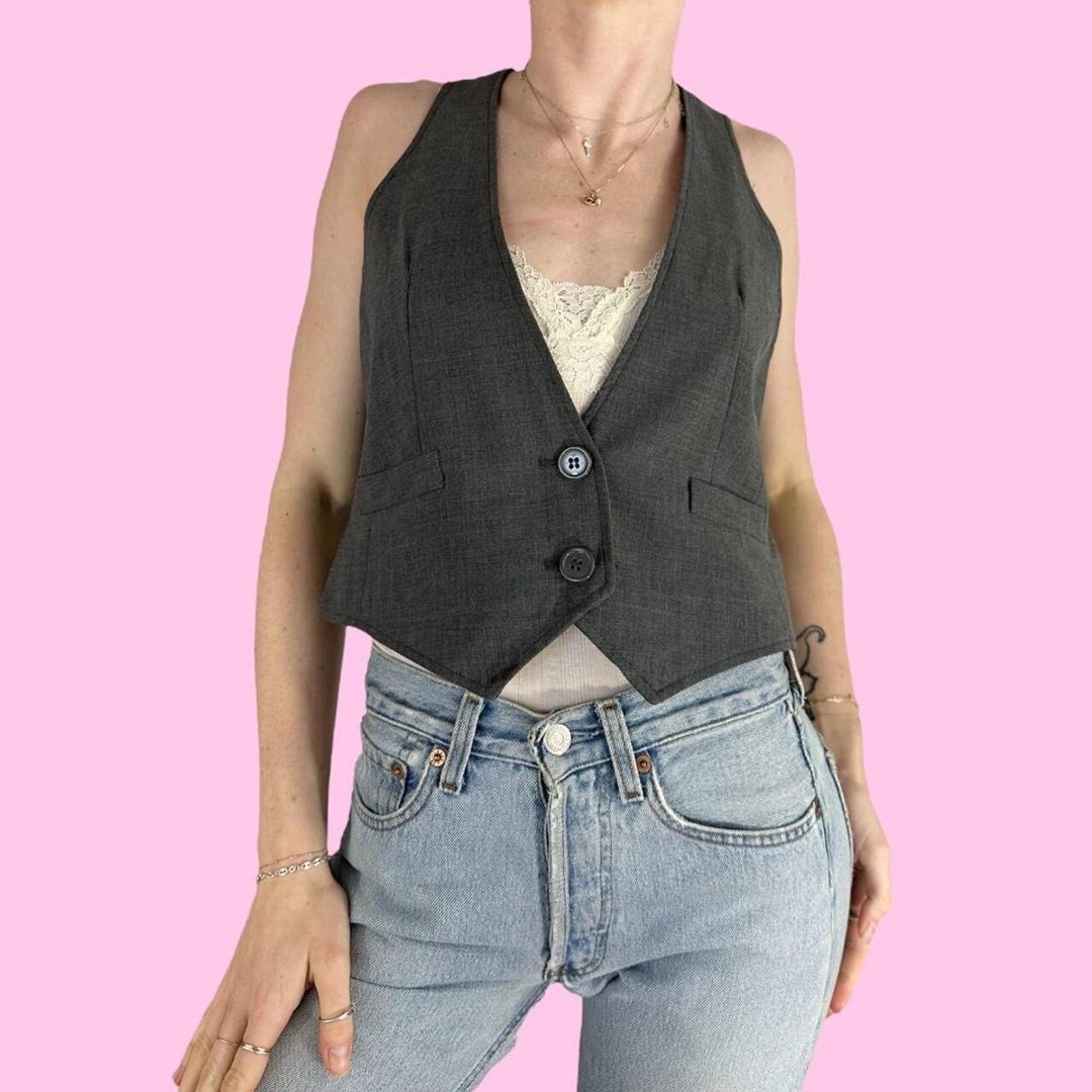 Y2K Grey Cybercore Goth Button up Cropped Vest Size Small - Etsy