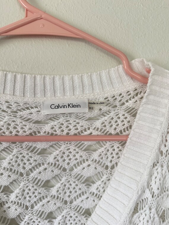 Y2k White Crochet Eyelet Knit Cropped Cardigan Size … Gem