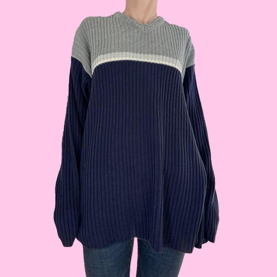Y2K Grey Navy Blue Striped Skater Sweater Size Xlarge - Etsy