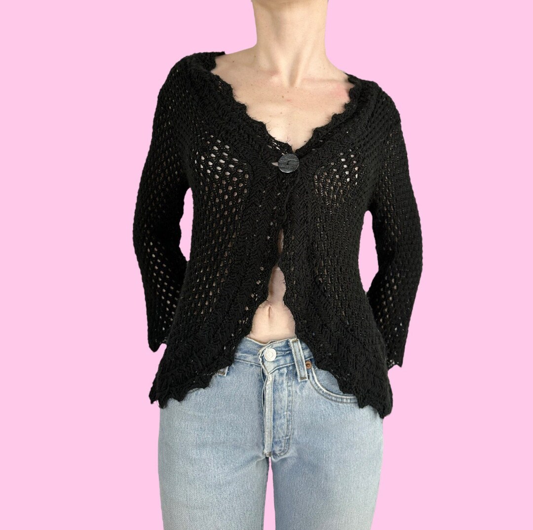 Y2K Black Crochet Fairy Grunge Cardigan Size Large - Etsy
